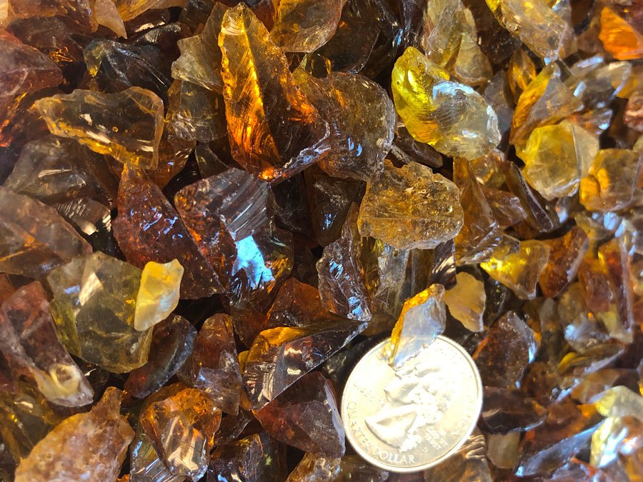 Firepit Glass - Crystal Amber Glass - 50 lb Bag – Asphalt Materials